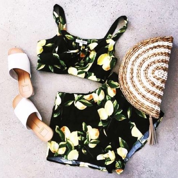 Tops | Lemon Print Cut Out Crop Top | Poshmark